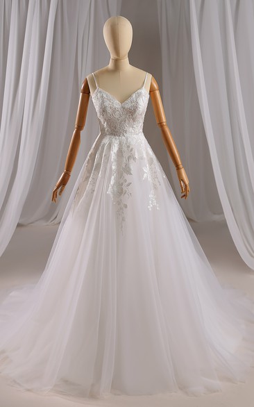 Classic A-Line Tulle Wedding Dress with Sheer Lace Bodice (491115 ...